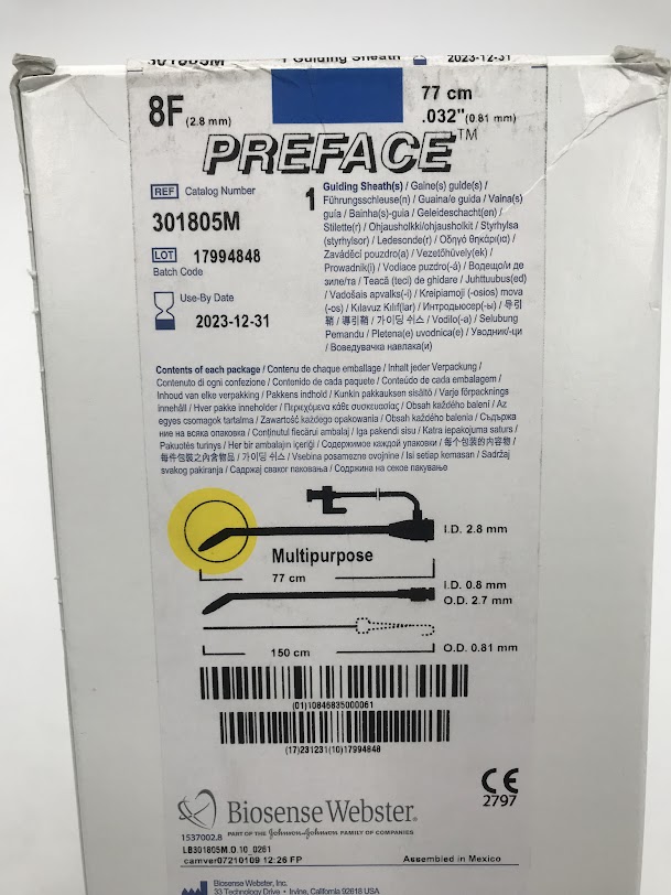 BIOSENSE WEBSTER 301805M Preface Guiding Sheath 8F Multipurpose 77cm ...