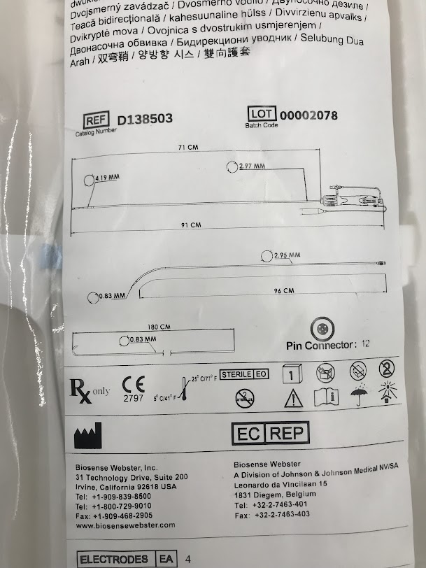 BIOSENSE WEBSTER D138503 Carto Vizigo Bi-Directional Guiding Sheath ...