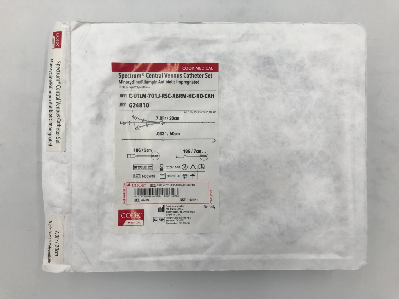 COOK G24810 Spectrum Central Venous Catheter Set 7.0Fr / 20cm (X) – GB ...