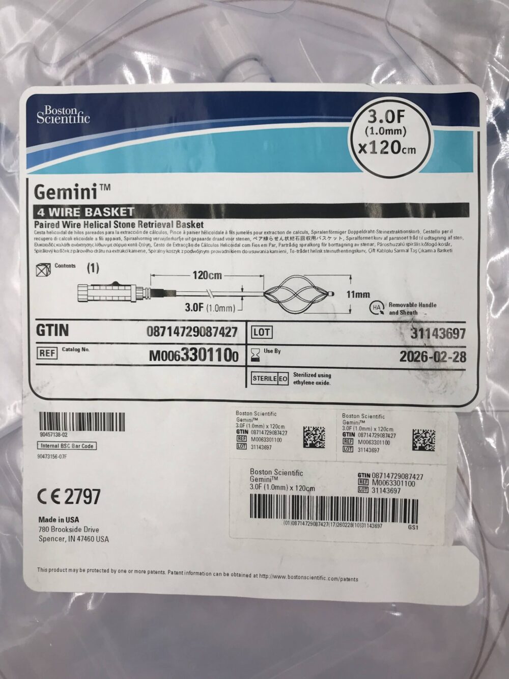 BOSTON SCIENTIFIC 330110 Gemini Paired 4 Wire Basket Helical Stone ...