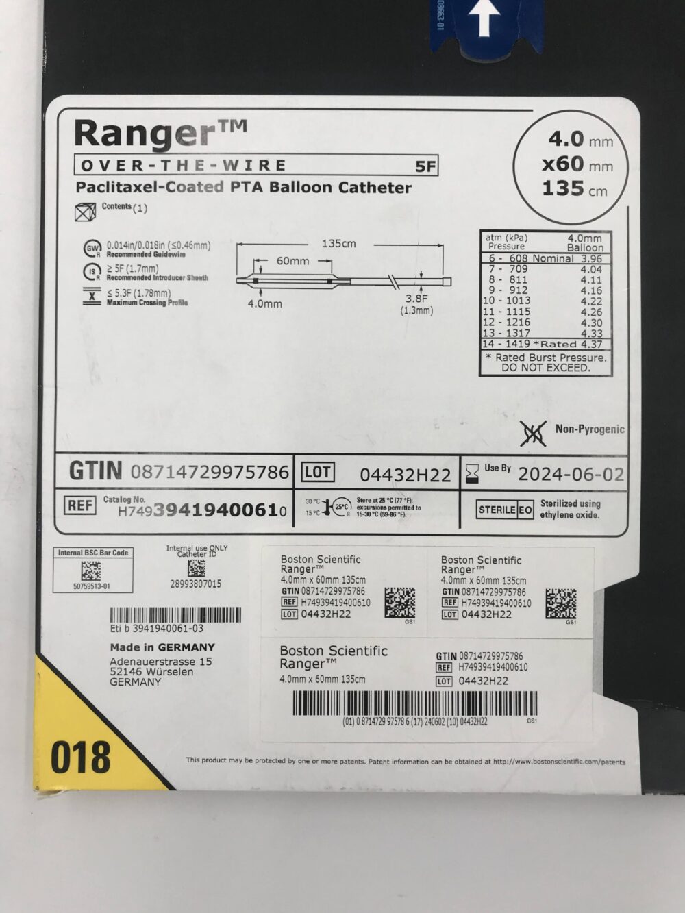 BOSTON SCIENTIFIC 3941940061 Ranger OTW Paclitaxel-Coated PTA Balloon ...