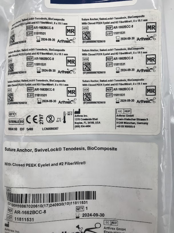 ARTHREX AR-1662BCC-8 Suture Anchor SwiveLock Tendodesis BioComposite 8x ...