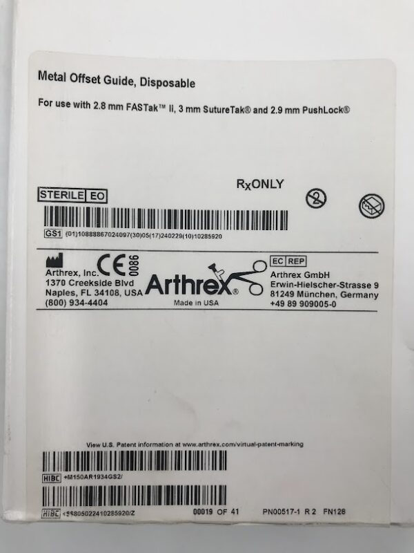 ARTHREX AR-1934GS Metal Offset Guide Disposable (5/Box) (X) – GB TECH USA