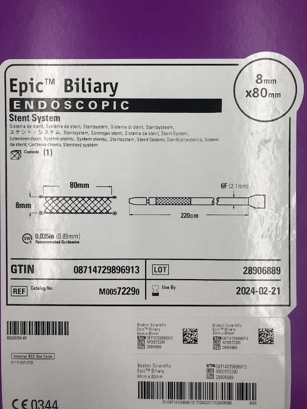 BOSTON SCIENTIFIC 7229 Epic Biliary Endoscopic Stent System 8mm x 80mm ...